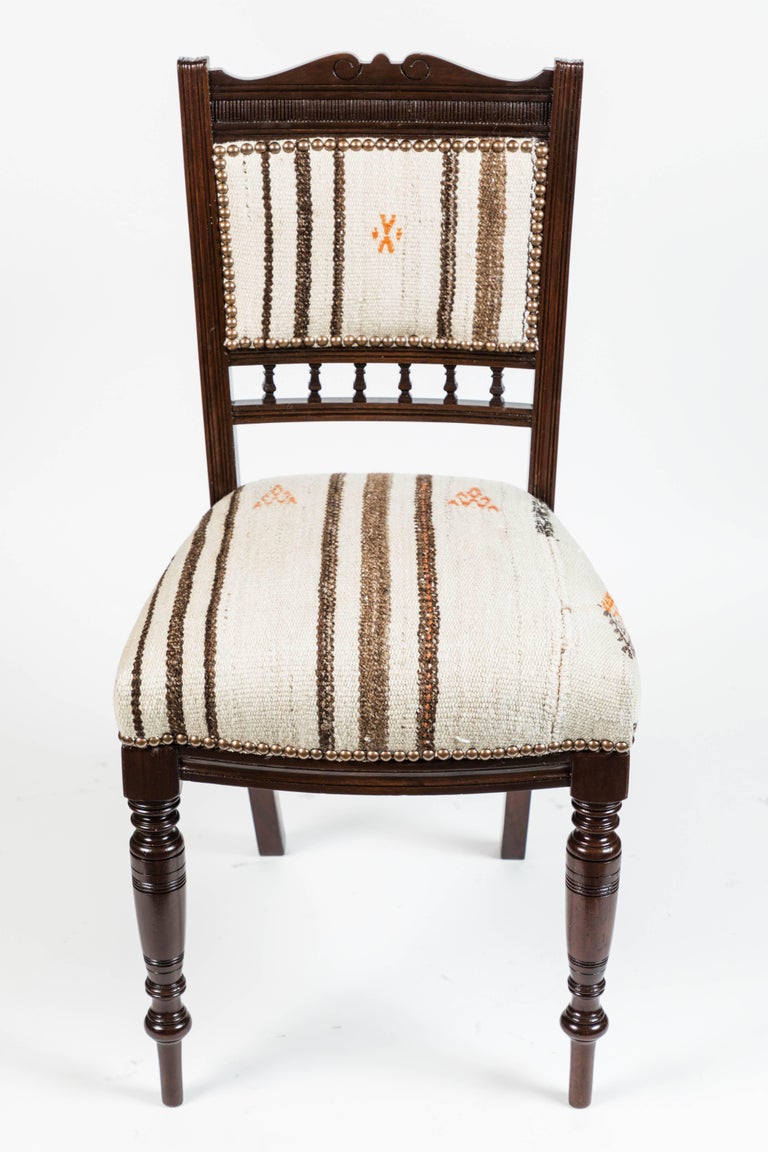 Set of Six Vintage Dining Chairs in Turkish Rug at 1stDibs