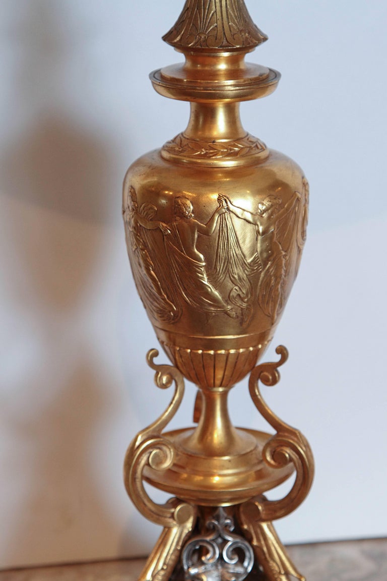 Pair of 19th Century Classical Urn Shaped Lamps with Silver and Bronze ...