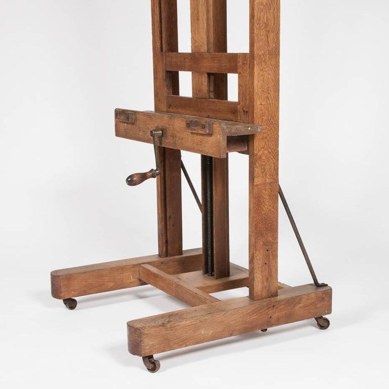 Oak Easel with Rise and Fall Crank Mechanism, French at 1stdibs