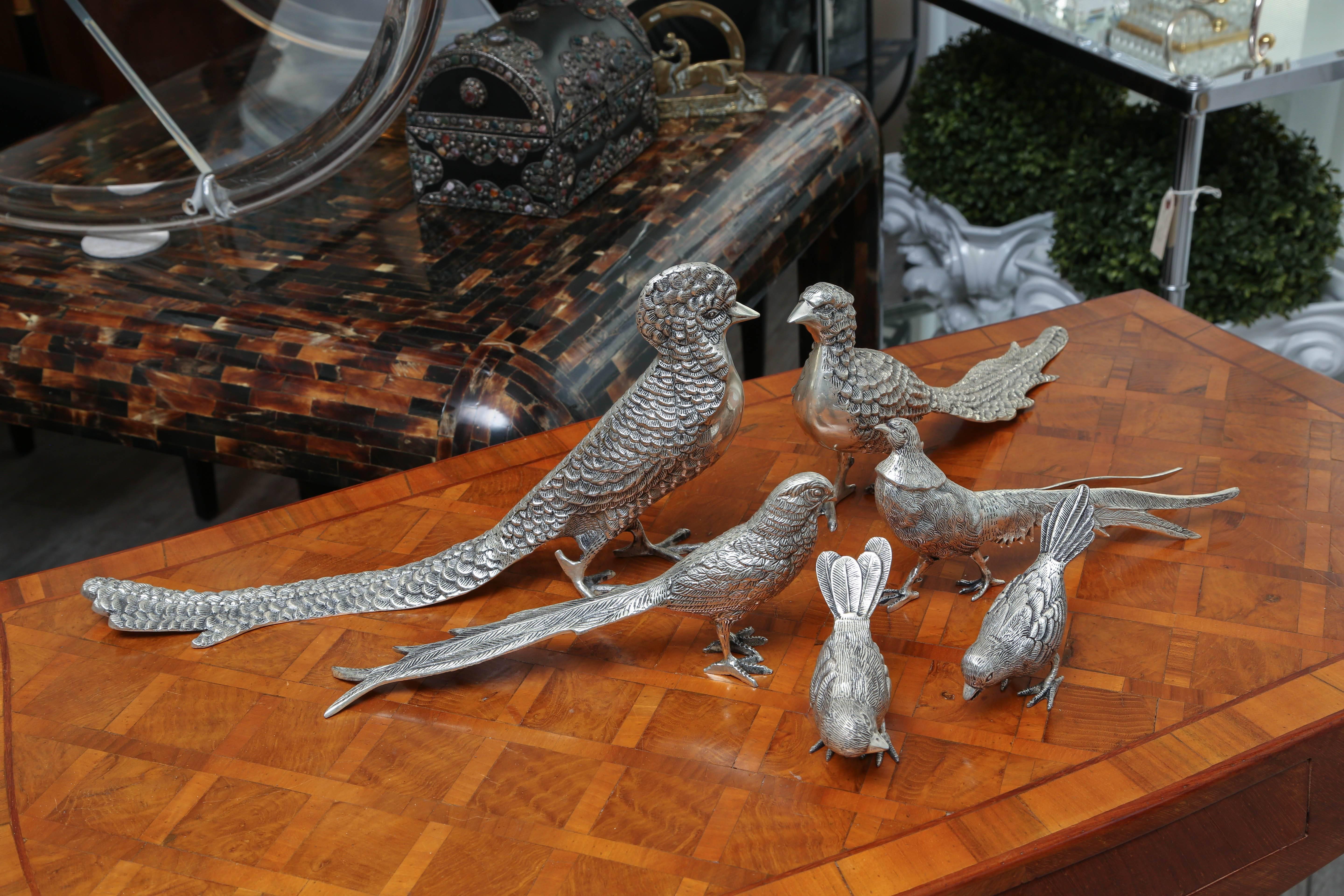 Set of Six Silver Plate Birds at 1stDibs