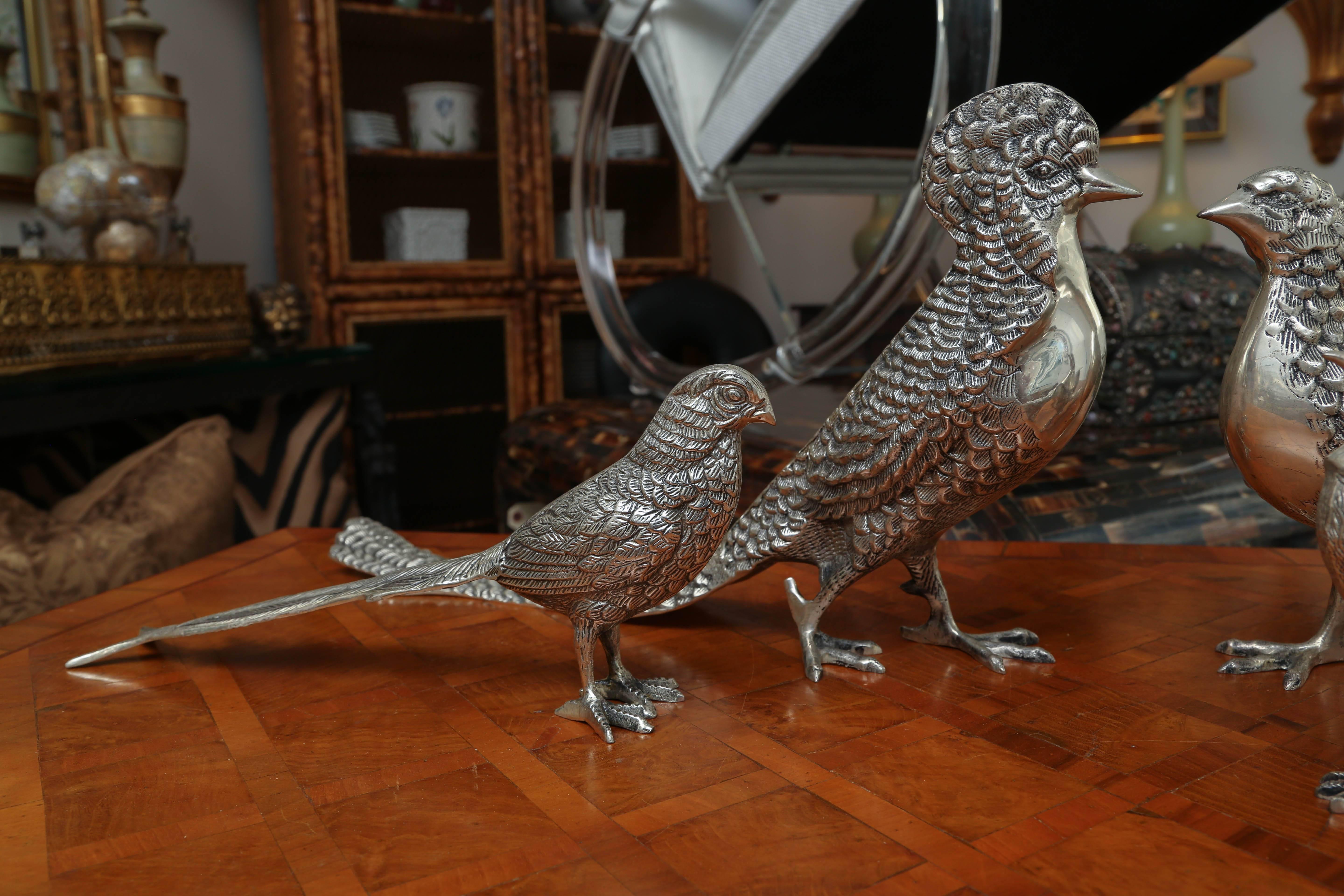 Set of Six Silver Plate Birds at 1stDibs