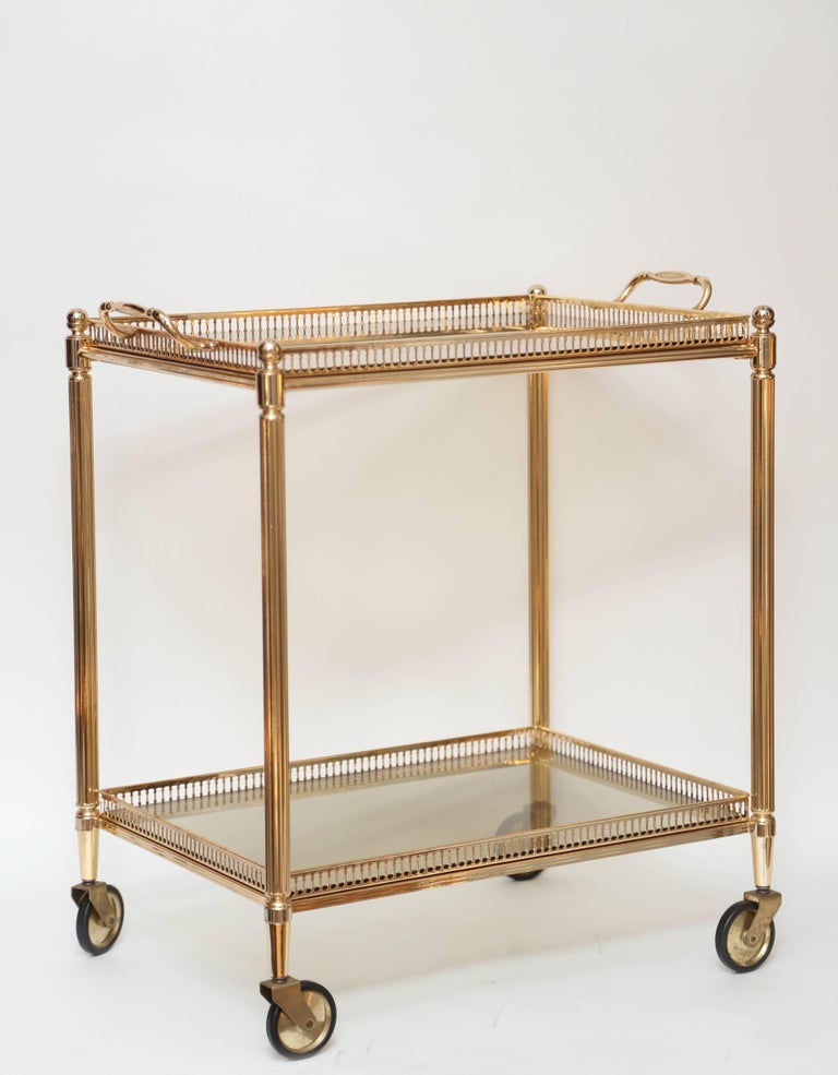 Superb Vintage Brass stone Two-Tier Cocktail Trolley at 1stDibs