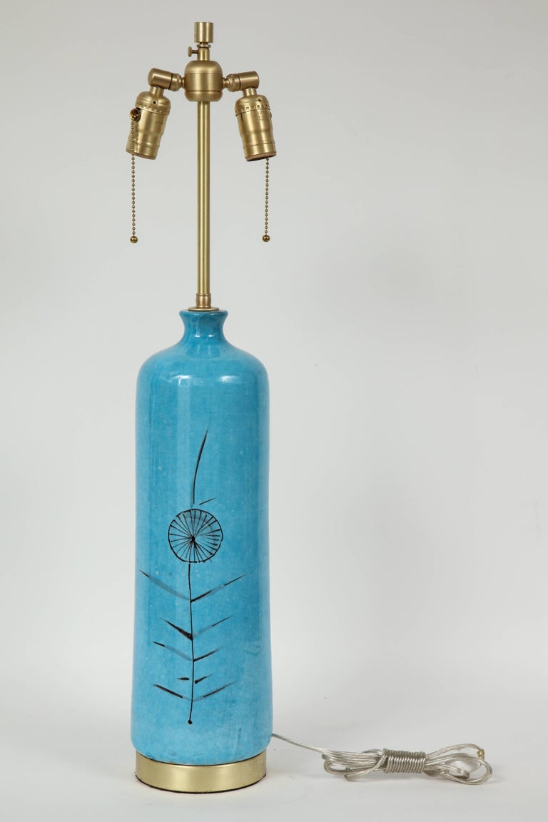 Bitossi Cerulean Blue Glazed Ceramic Lamps For Sale at 1stDibs