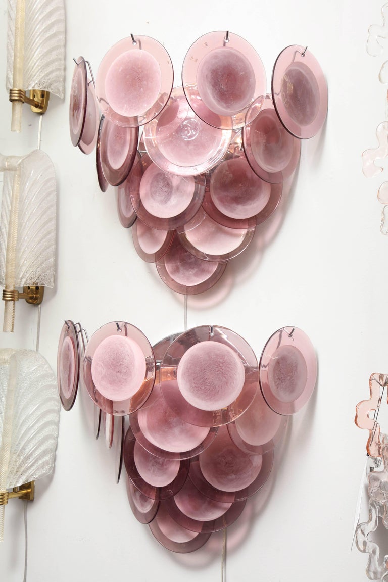 Pair of Custom Amethyst Murano Glass Disc Sconces For Sale at 1stDibs