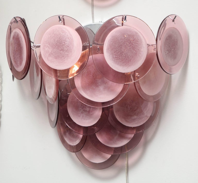 Pair of Custom Amethyst Murano Glass Disc Sconces For Sale at 1stDibs