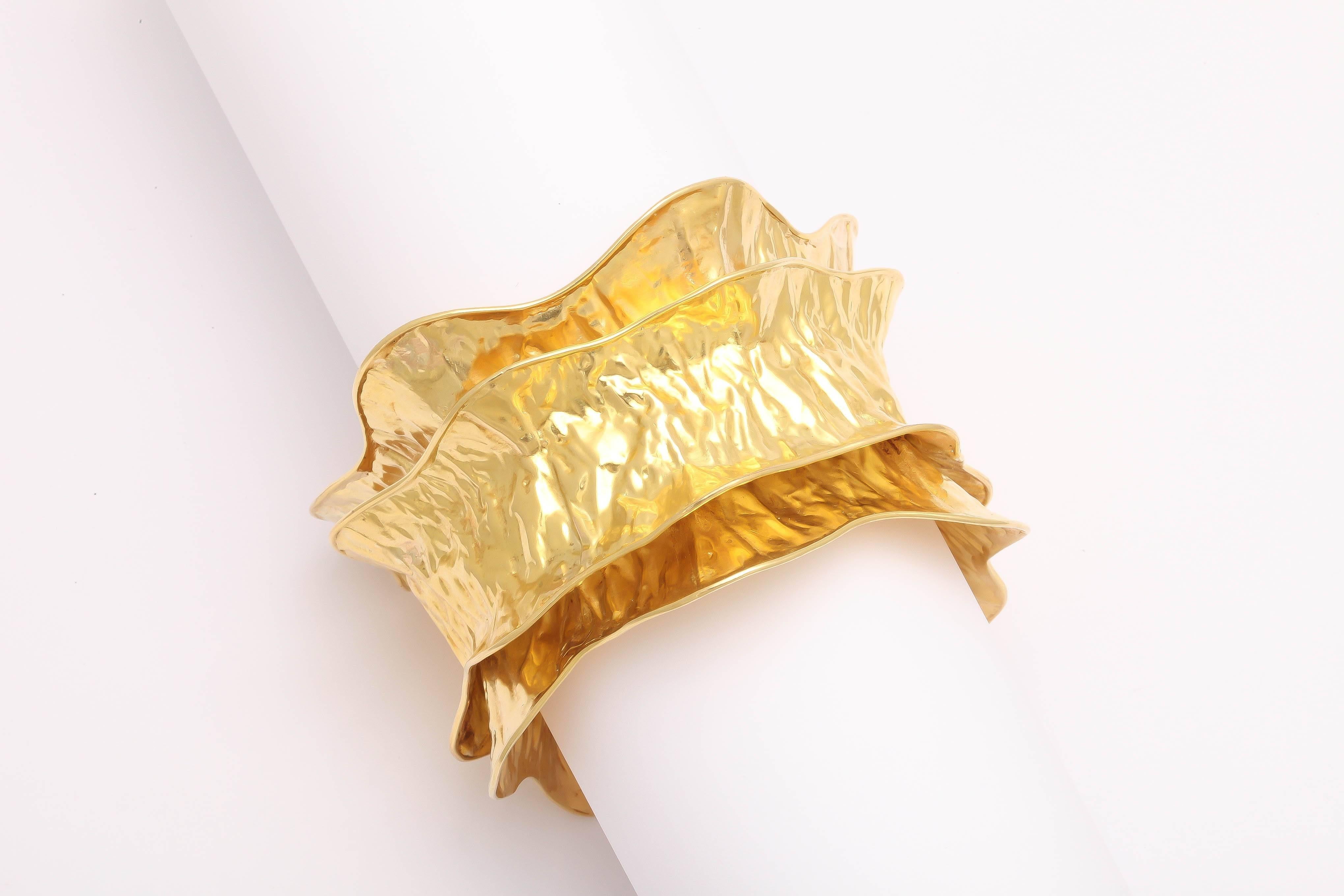 Wide gold Wave Cuff bracelet at 1stDibs