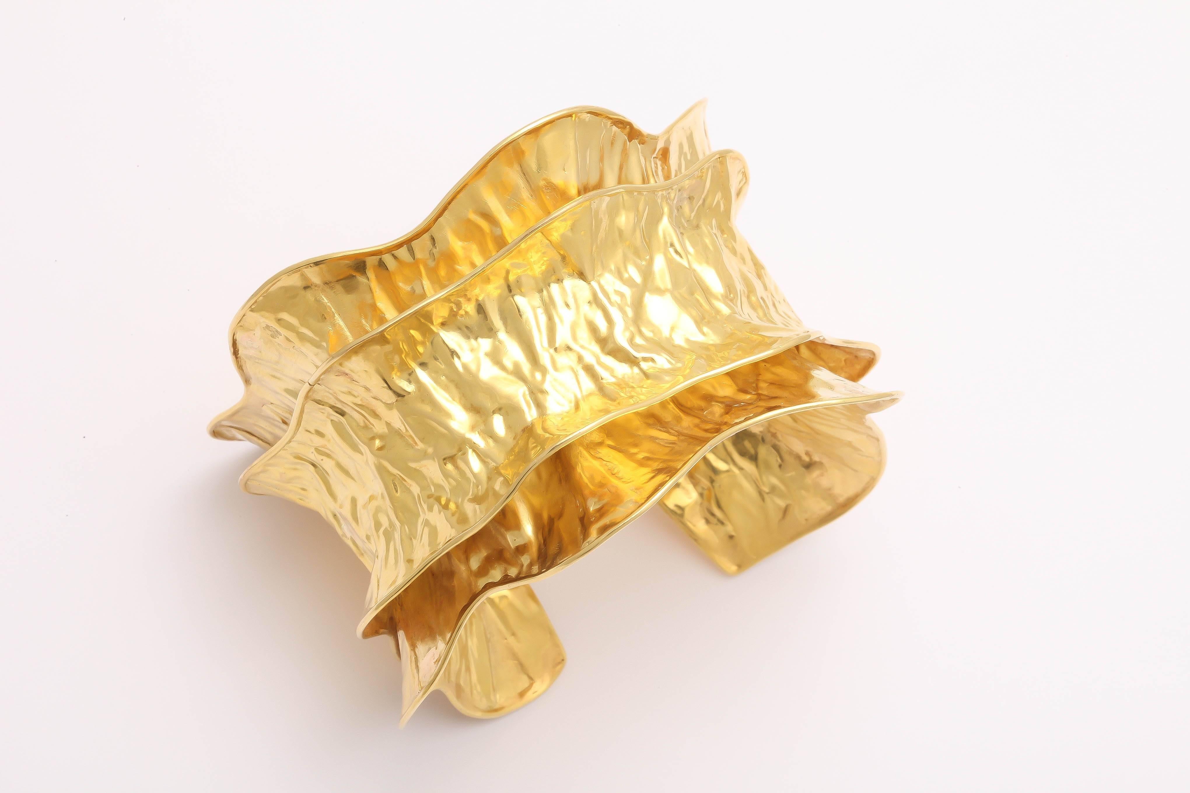 Wide gold Wave Cuff bracelet at 1stDibs