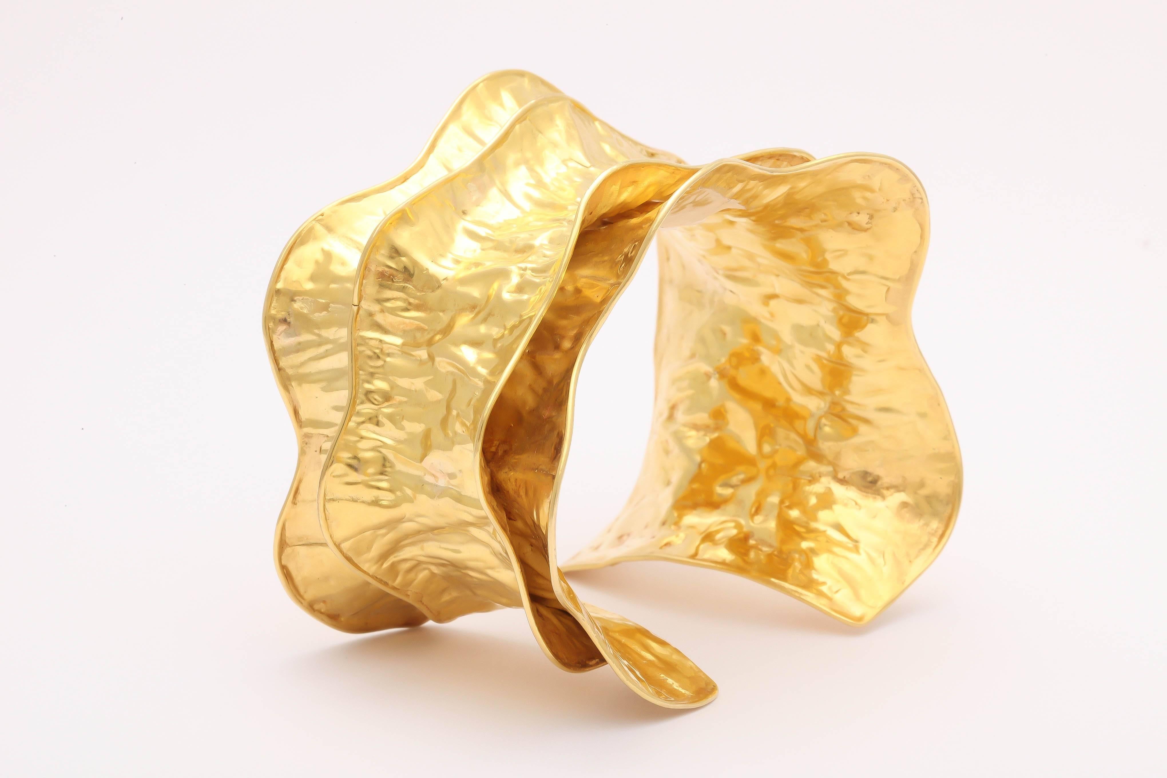Wide gold Wave Cuff bracelet at 1stDibs