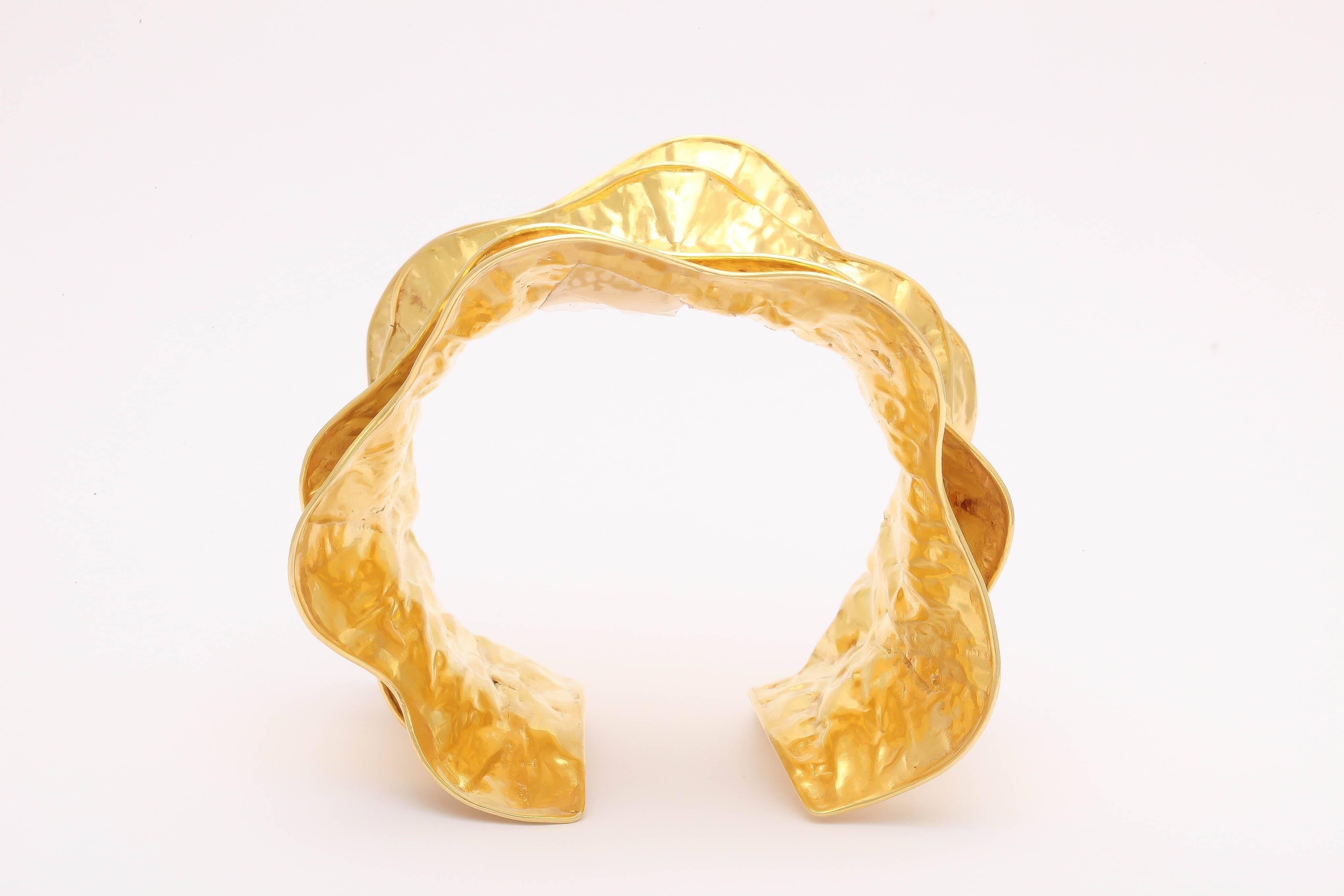 Wide gold Wave Cuff bracelet at 1stDibs