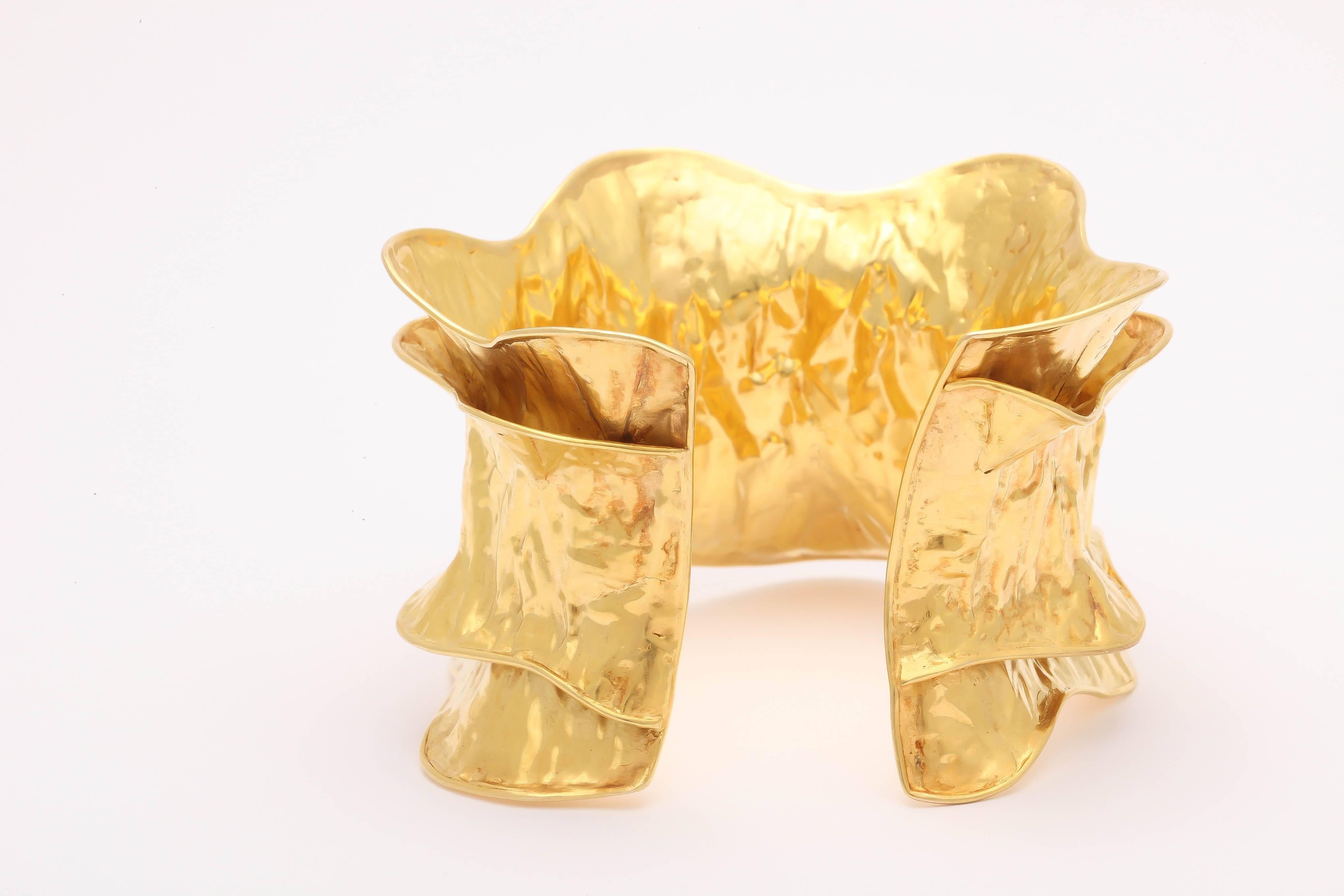 Wide gold Wave Cuff bracelet at 1stDibs