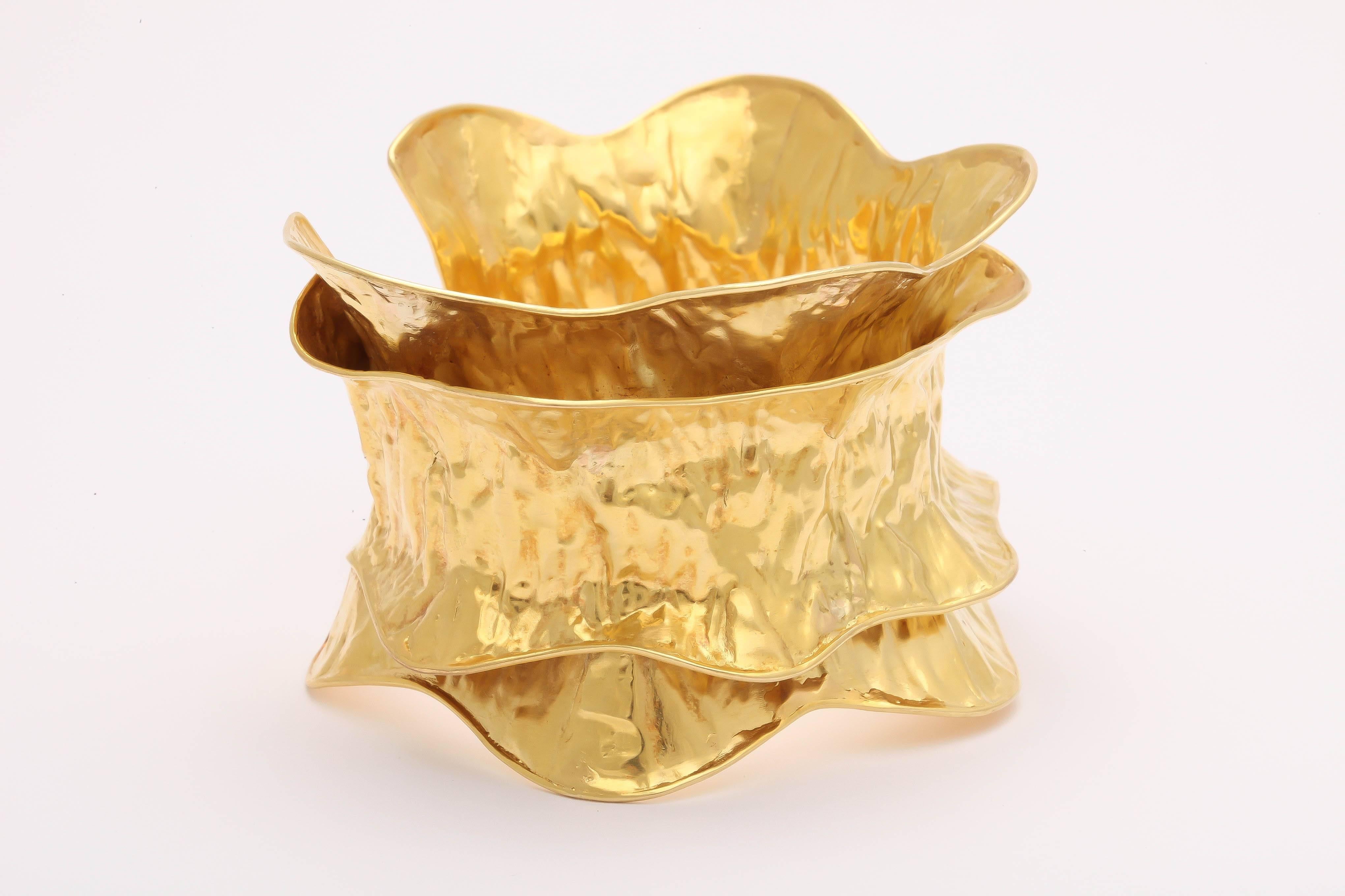 Wide gold Wave Cuff bracelet at 1stDibs