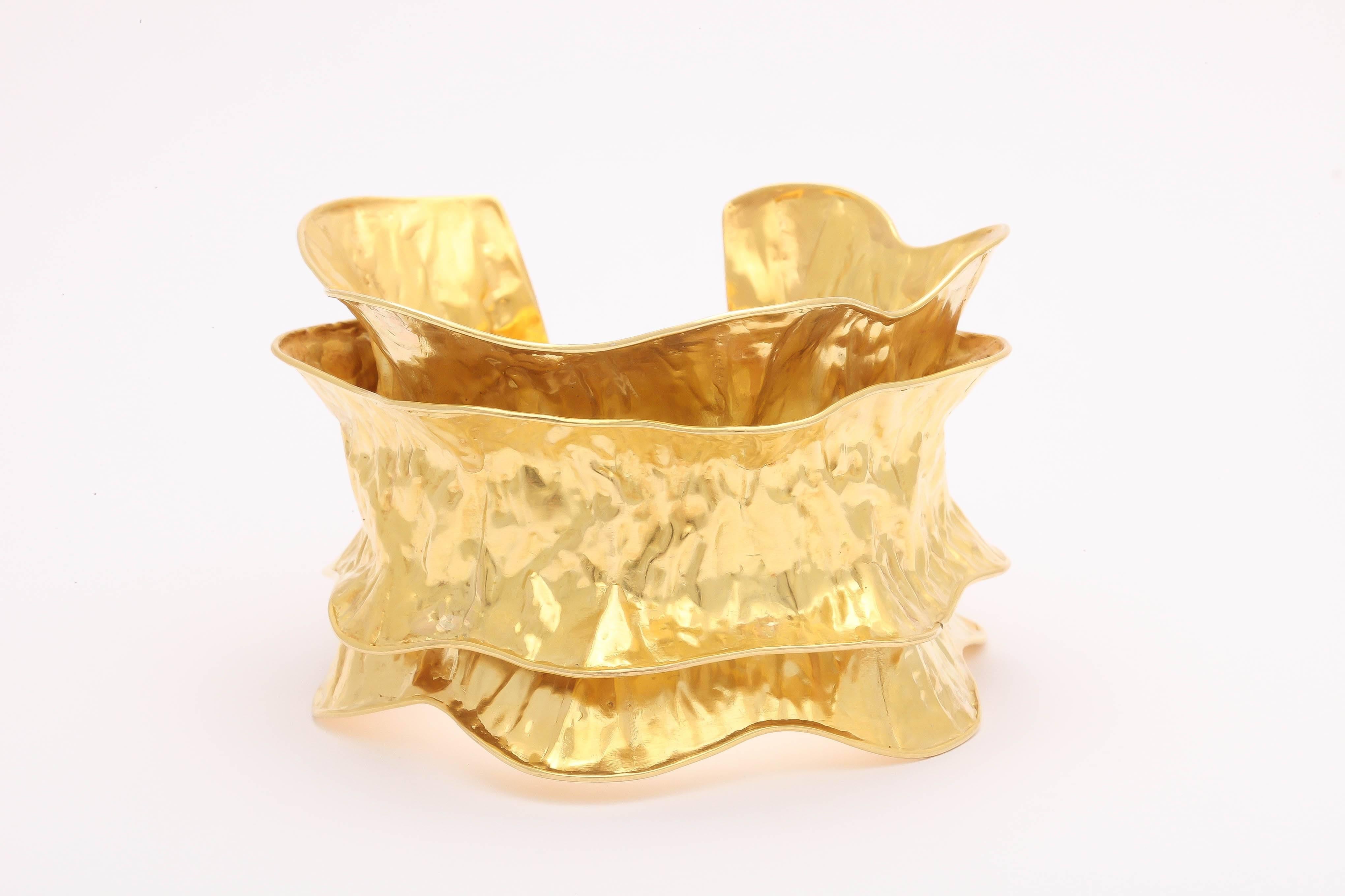 Wide gold Wave Cuff bracelet at 1stDibs