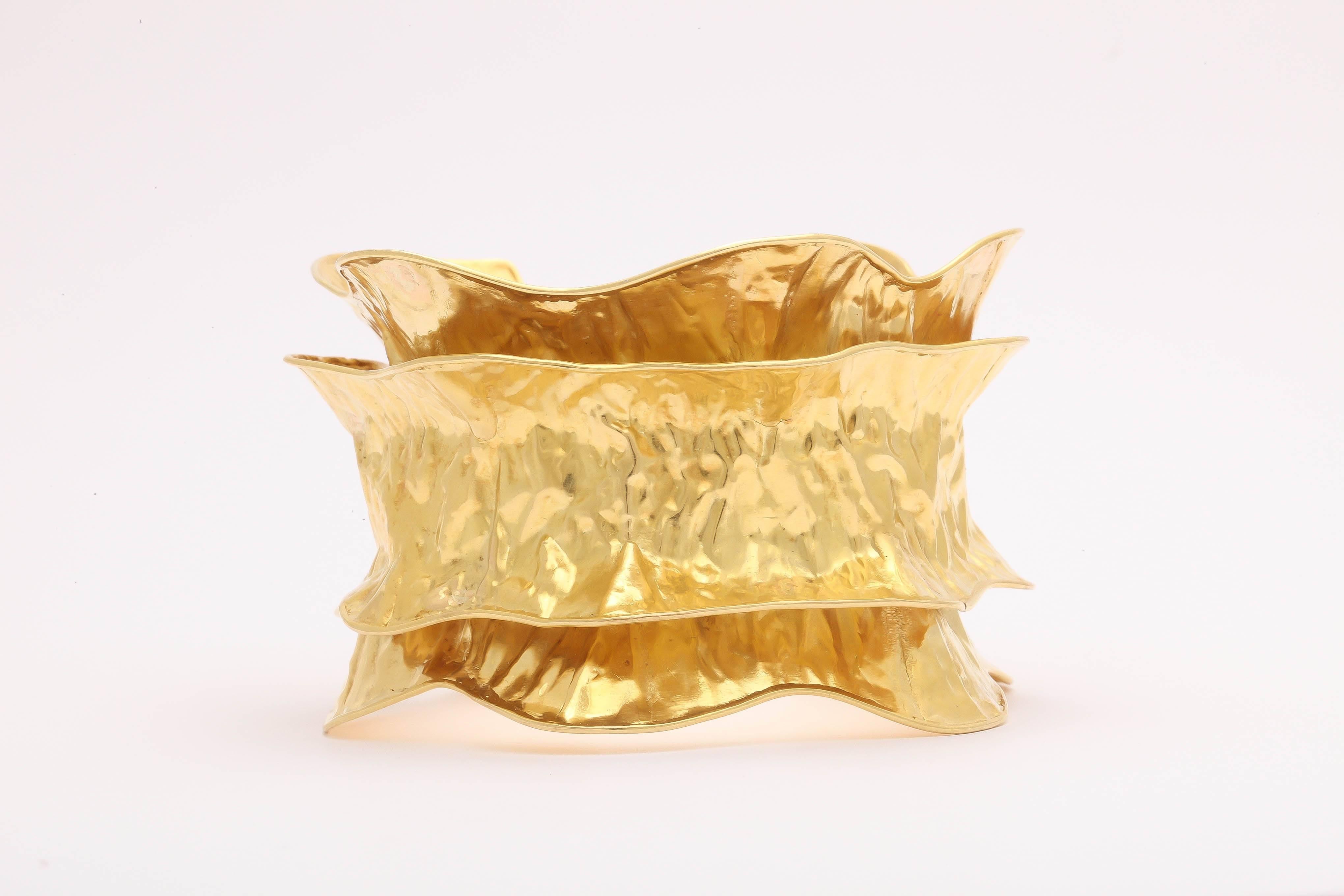 Wide gold Wave Cuff bracelet at 1stDibs