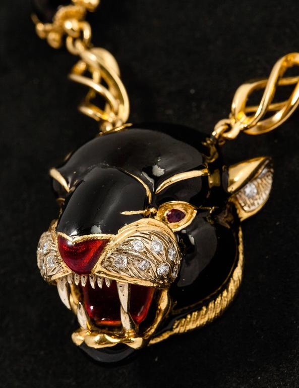 Frascorolo Jaguar Panther Black And Red Enamel Gold Necklace at 1stDibs ...