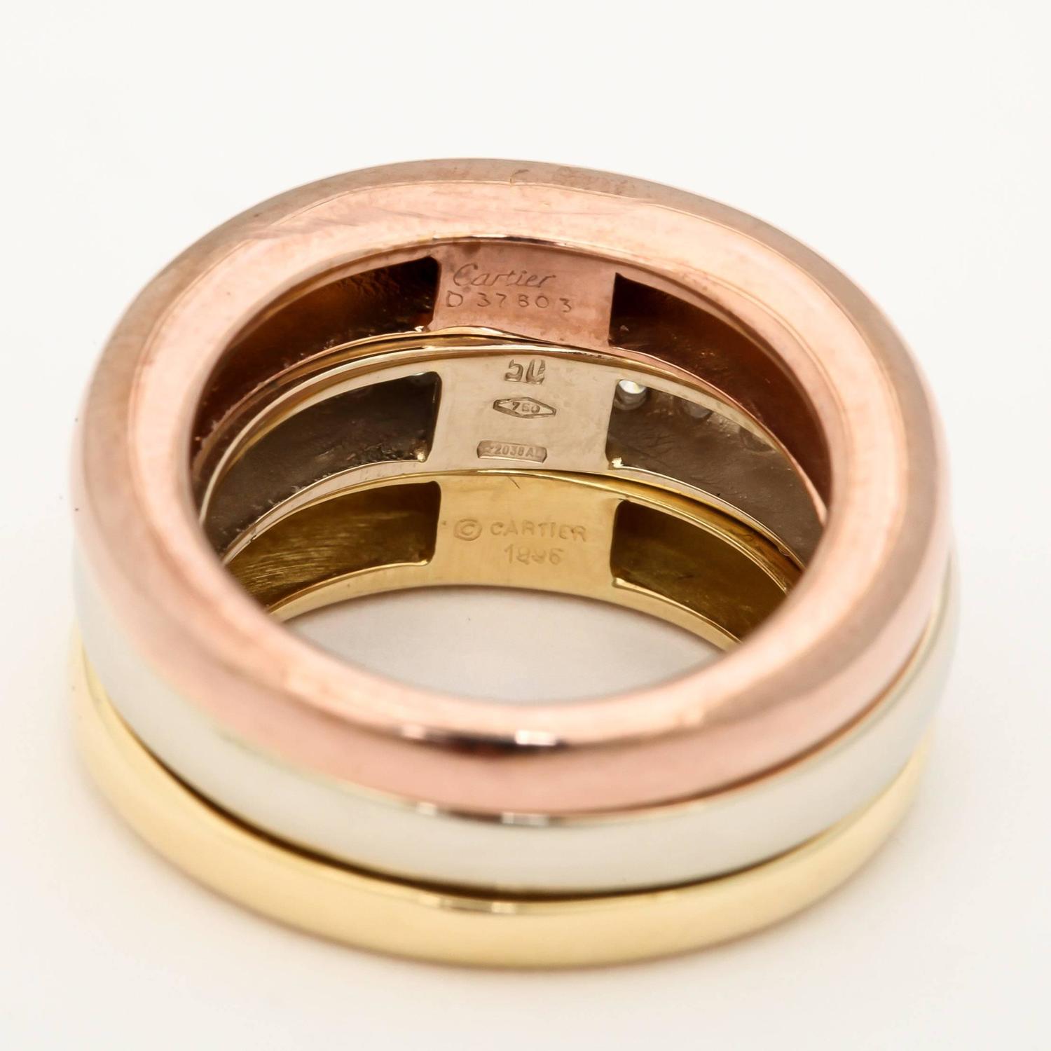 1990s Cartier Paris Diamond Three Color Gold Triple Movable Bands Ring ...