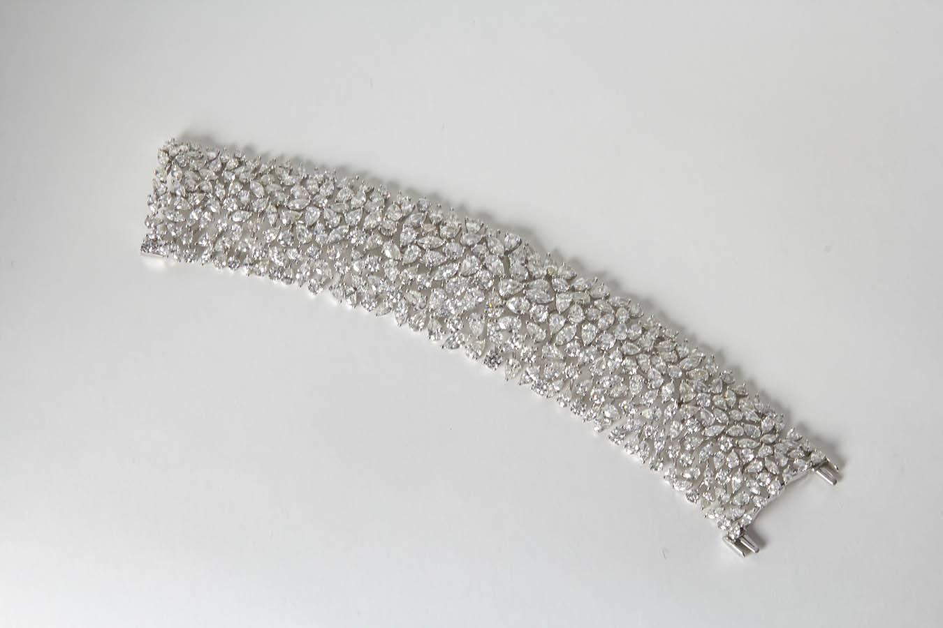 Incredible Multi Shape Wide Diamond Gold Bracelet For Sale at 1stdibs