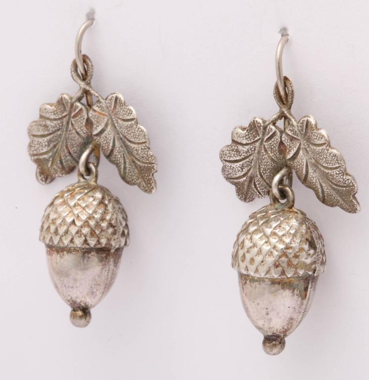 VICTORIAN Silver Acorn and Oak Leaf Dangle Earrings at 1stDibs