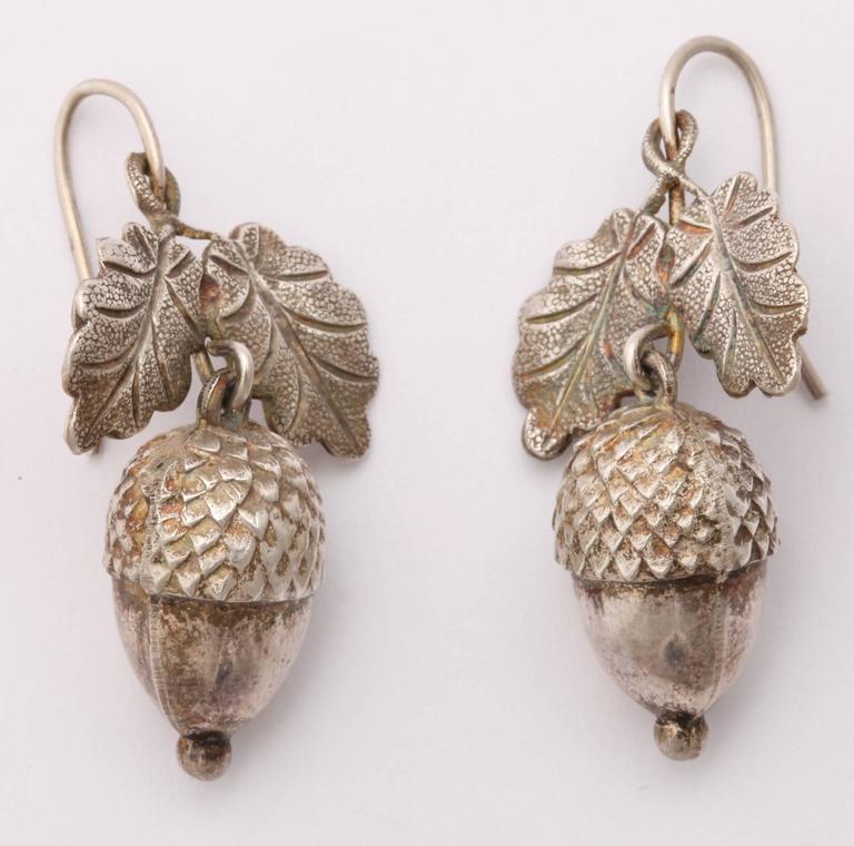 VICTORIAN Silver Acorn and Oak Leaf Dangle Earrings at 1stDibs