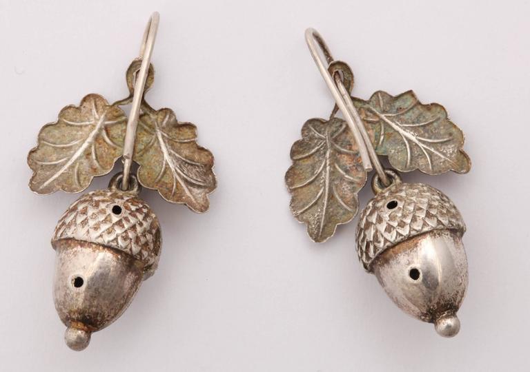 VICTORIAN Silver Acorn and Oak Leaf Dangle Earrings at 1stDibs