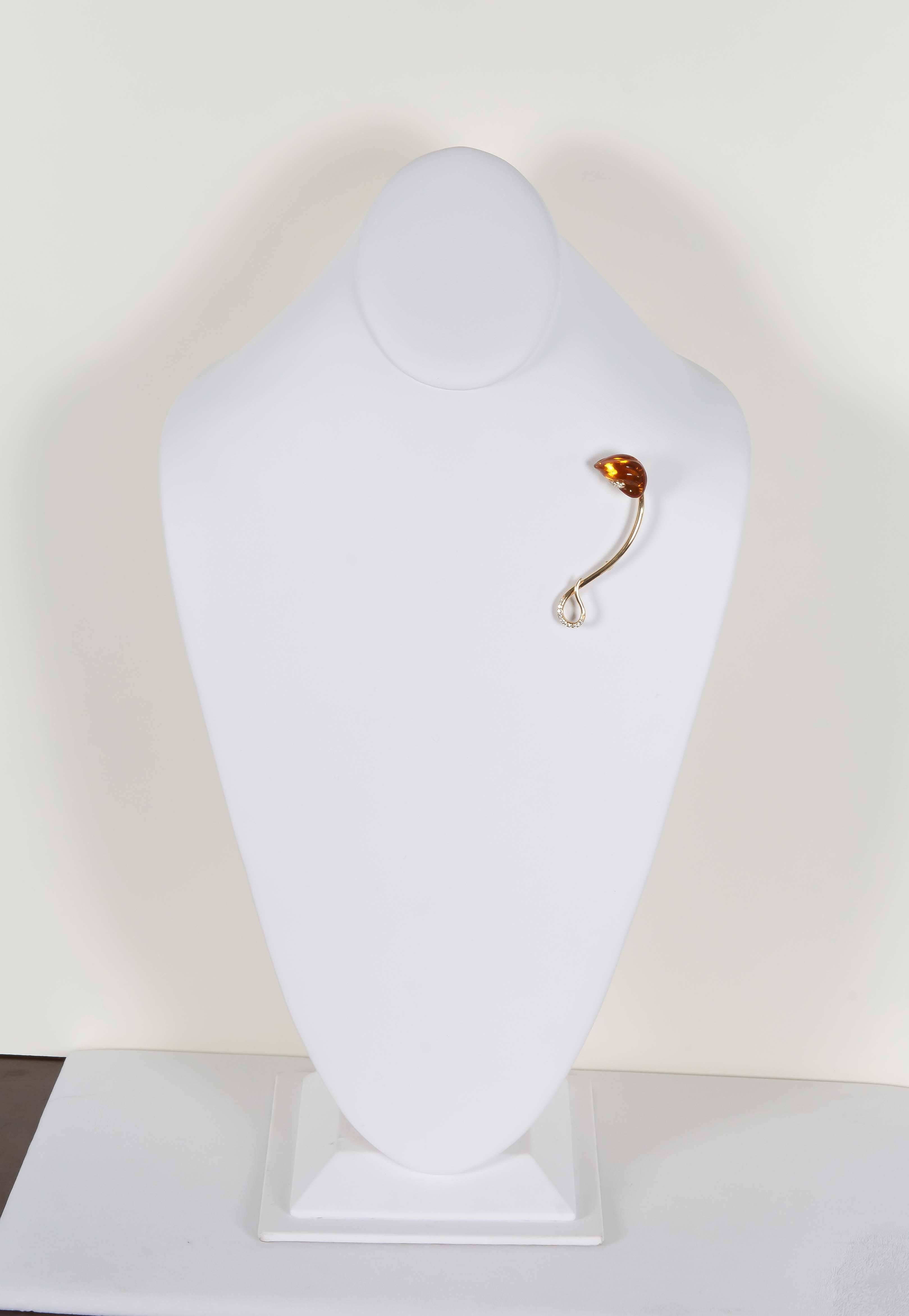 Naomi Sarna Citrine Diamond Gold Brooch For Sale at 1stDibs