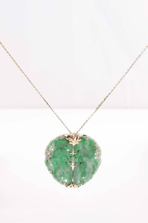 Mid Century Jade Pin Pendant with Gold Chain at 1stDibs