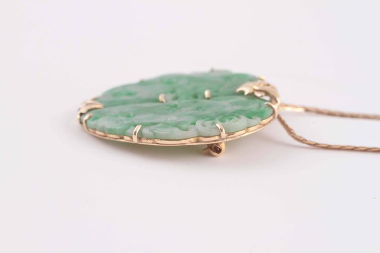 Mid Century Jade Pin Pendant with Gold Chain at 1stDibs