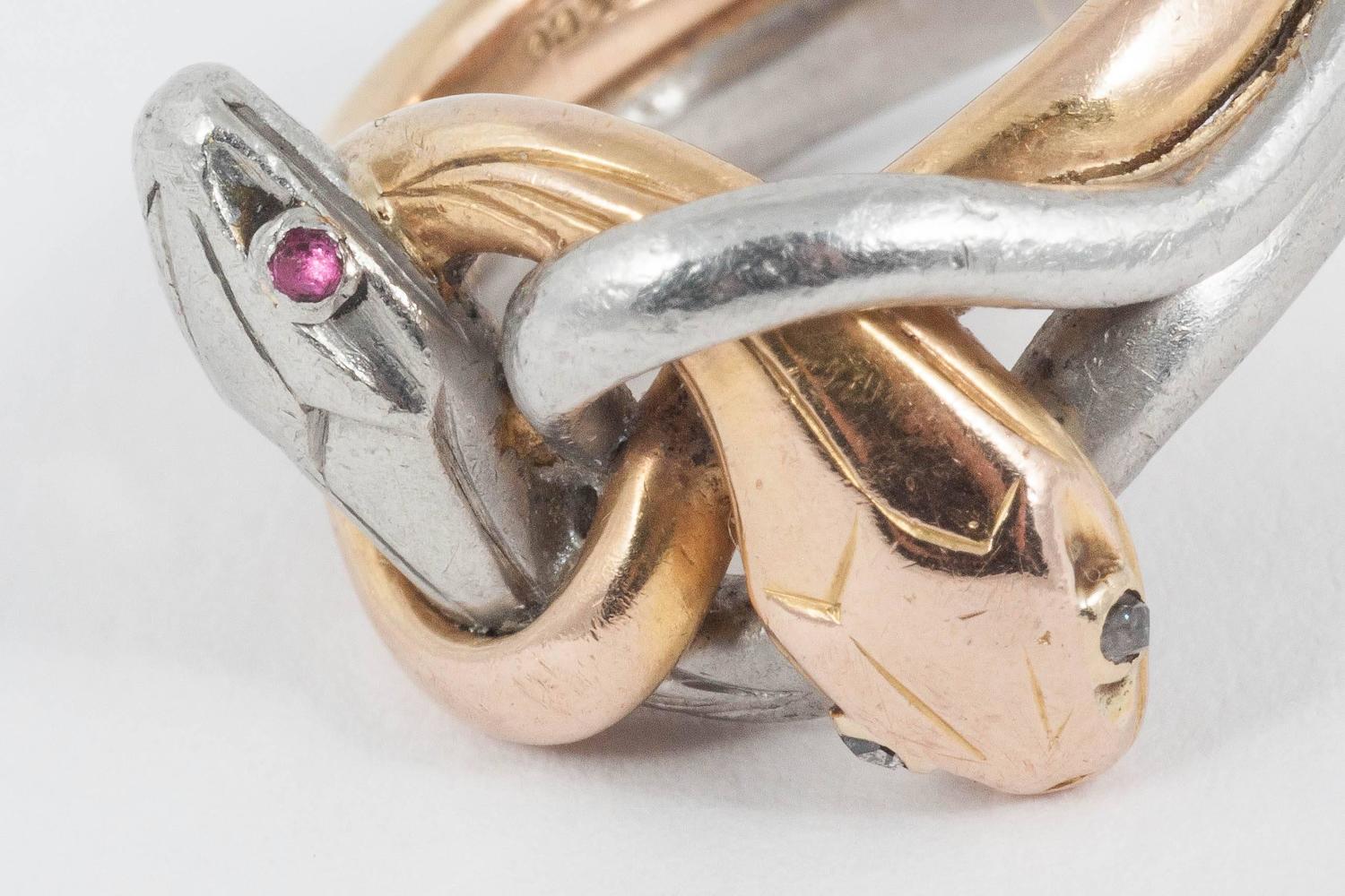 Tiffany and Co. Gold Platinum Double Snake Ring For Sale at 1stdibs