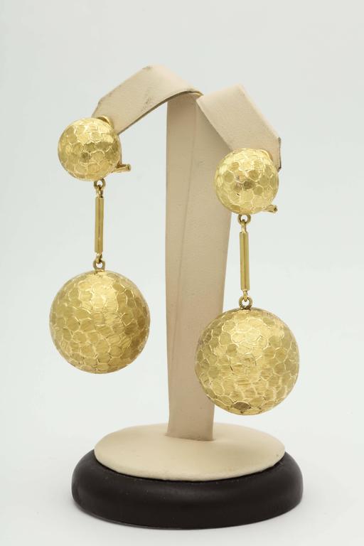 1960s Textured Gold Sphere Ball Dangle Earrings With Posts at 1stDibs