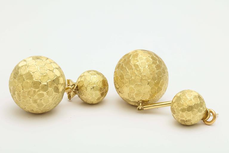 1960s Textured Gold Sphere Ball Dangle Earrings With Posts at 1stDibs