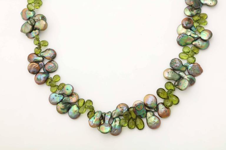 Sumptuous Peridot Briolette and Baroque Coin Pearl Necklace For Sale at ...