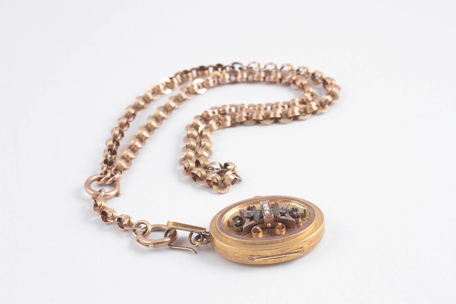 Victorian Pearl Gold Locket and Chain at 1stdibs