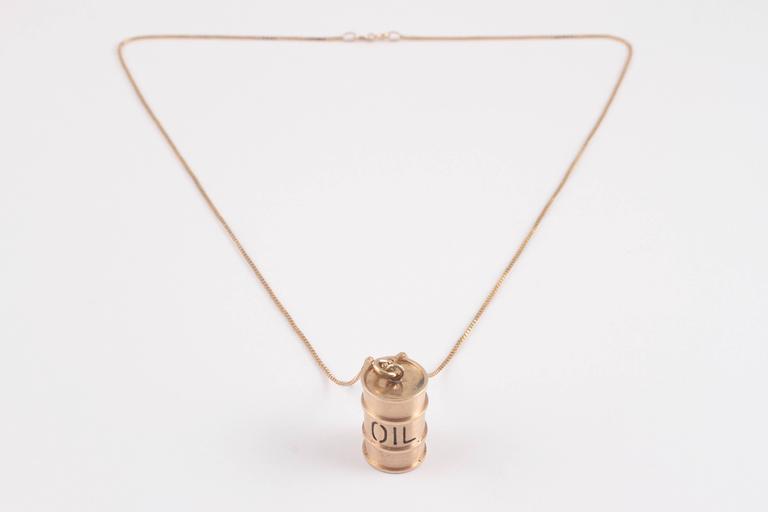 Yellow Gold Barrel of Oil Pendant with Chain at 1stDibs