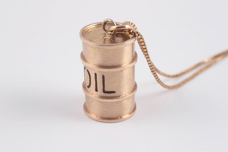 Yellow Gold Barrel of Oil Pendant with Chain at 1stDibs