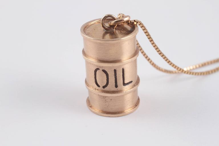 Yellow Gold Barrel of Oil Pendant with Chain at 1stDibs