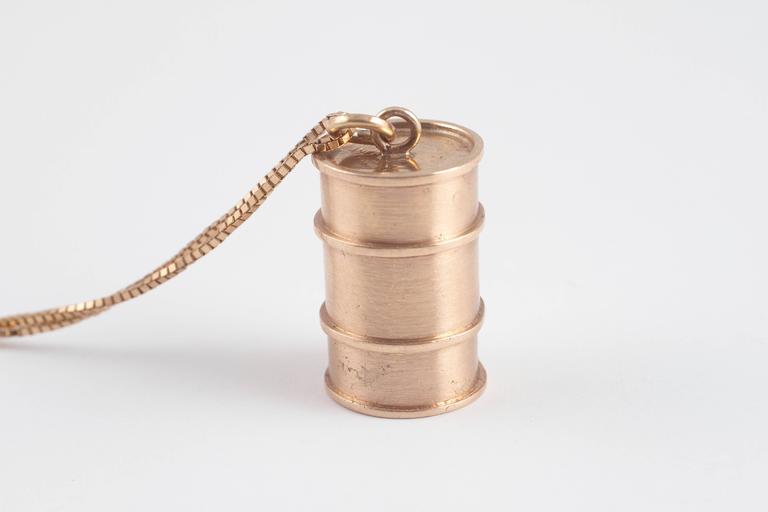 Yellow Gold Barrel of Oil Pendant with Chain at 1stDibs