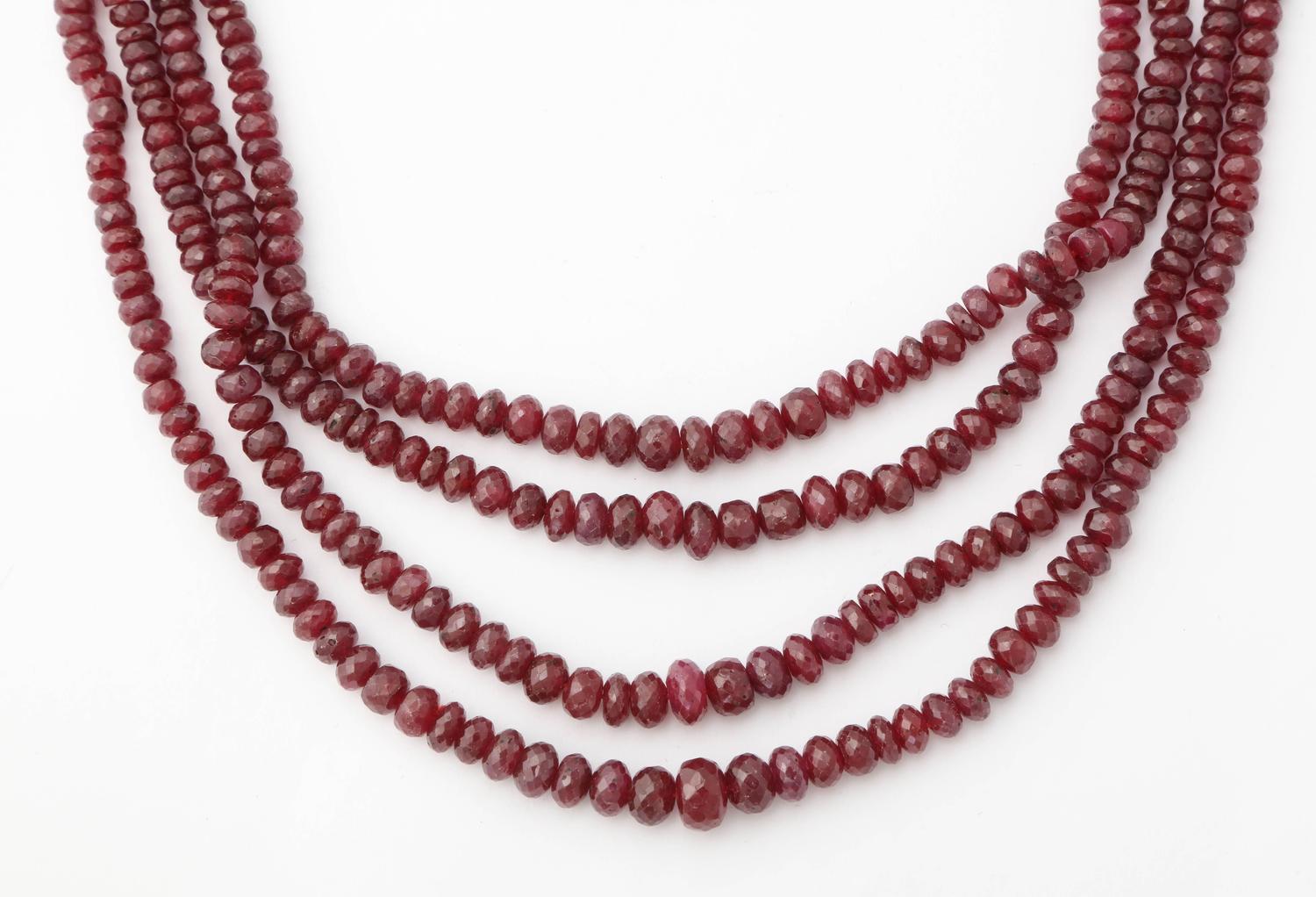 4 Strand Faceted Ruby Bead Necklace with Original Stringing For Sale at ...