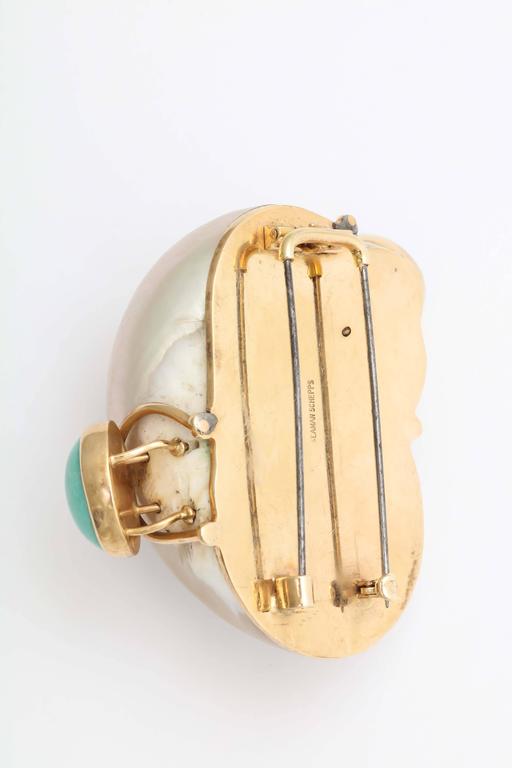 1940's Seaman Schepps Jumbo Turquoise Gold Double Clip Shell Brooch at ...