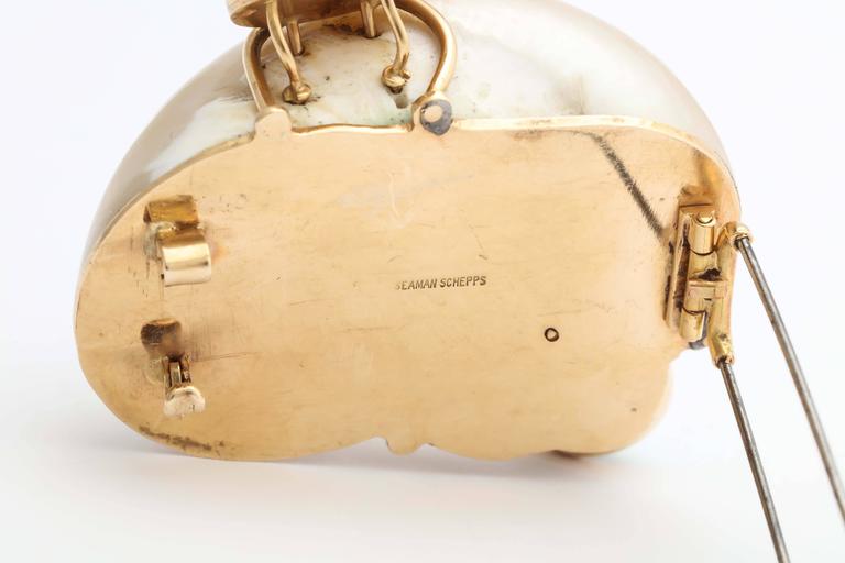 1940's Seaman Schepps Jumbo Turquoise Gold Double Clip Shell Brooch at ...