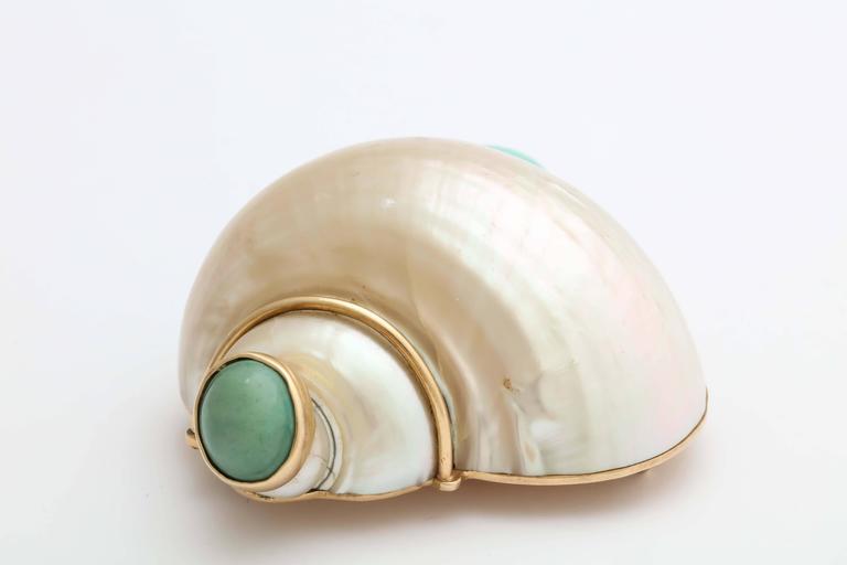 1940's Seaman Schepps Jumbo Turquoise Gold Double Clip Shell Brooch at ...
