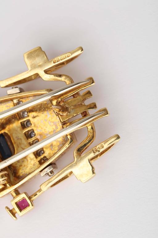 English Sapphire Ruby Diamond 18k Gold Stagecoach Hat or Lapel Pin ...