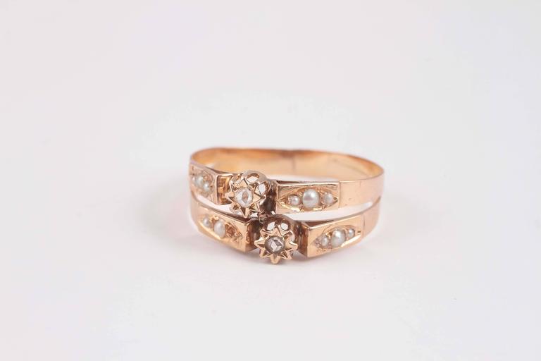 1890s Seed Pearl Diamond Gold Love Token Ring For Sale at 1stDibs