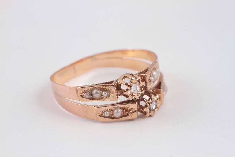 1890s Seed Pearl Diamond Gold Love Token Ring For Sale at 1stDibs