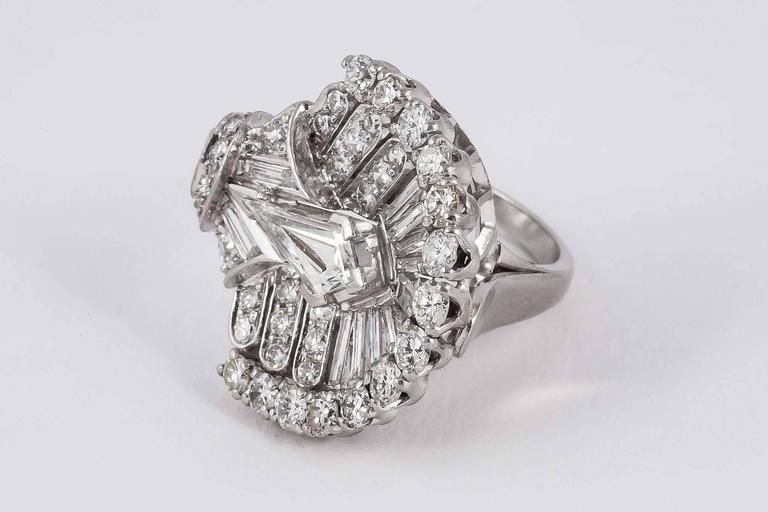 Diamond Platinum Fan Shaped Ring For Sale at 1stDibs