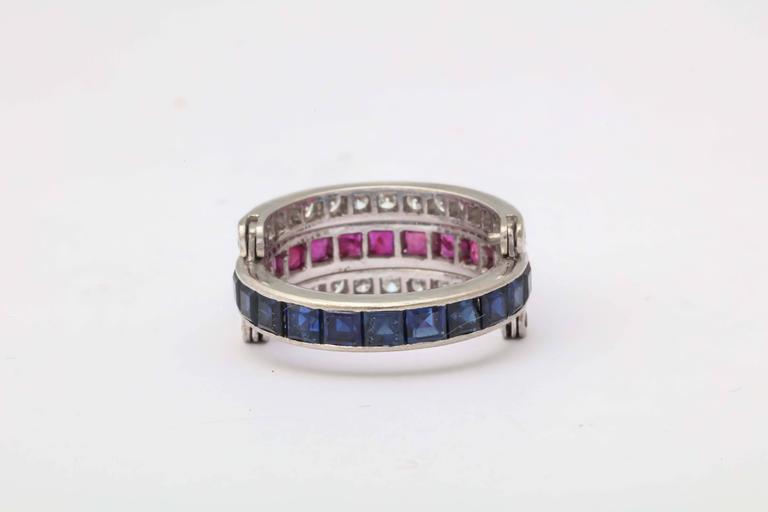 Art Deco Platinum Square Cut Ruby Sapphire With Diamonds Flip Ring at ...