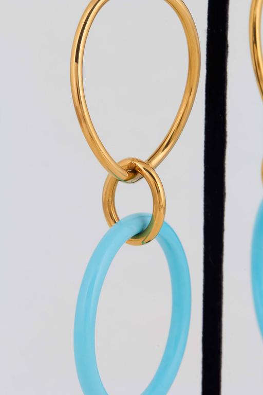 1980's Faraone Mennella Gold Large Turquoise Double Loop Hanging ...