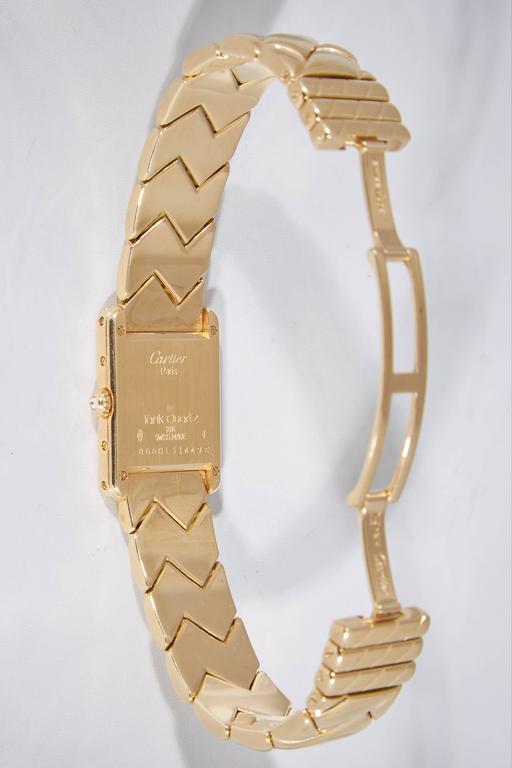 1980's Cartier Paris Woven Pattern Tank Style Gold and Diamond Watch at ...
