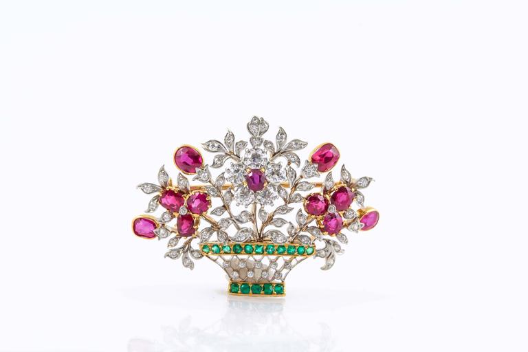 Tiffany and Co. Edwardian Emerald Ruby Diamond Gold Flower Basket ...