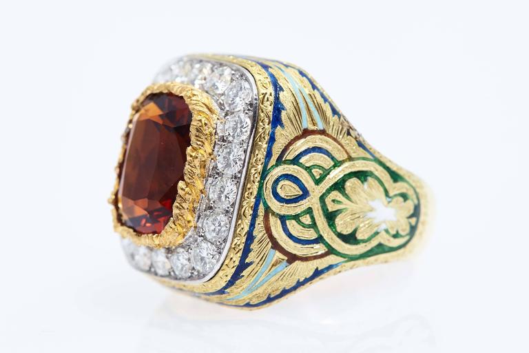 Cazzaniga Multi-Color Enamel Citrine Diamond Gold Ring For Sale at ...