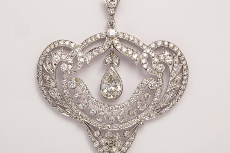 Edwardian Pearl Diamond Pendant on Chain at 1stDibs