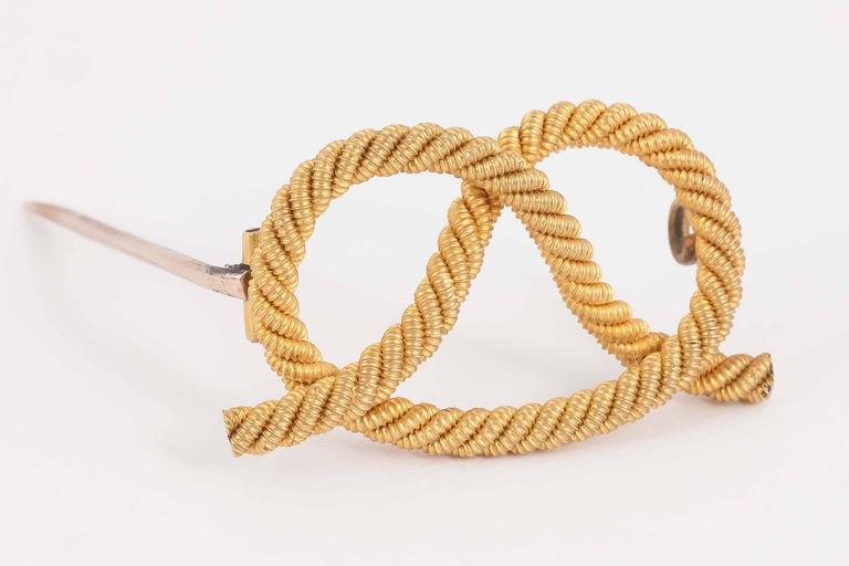 Antique English Victorian Gold Rope Lovers Knot Pin at 1stDibs